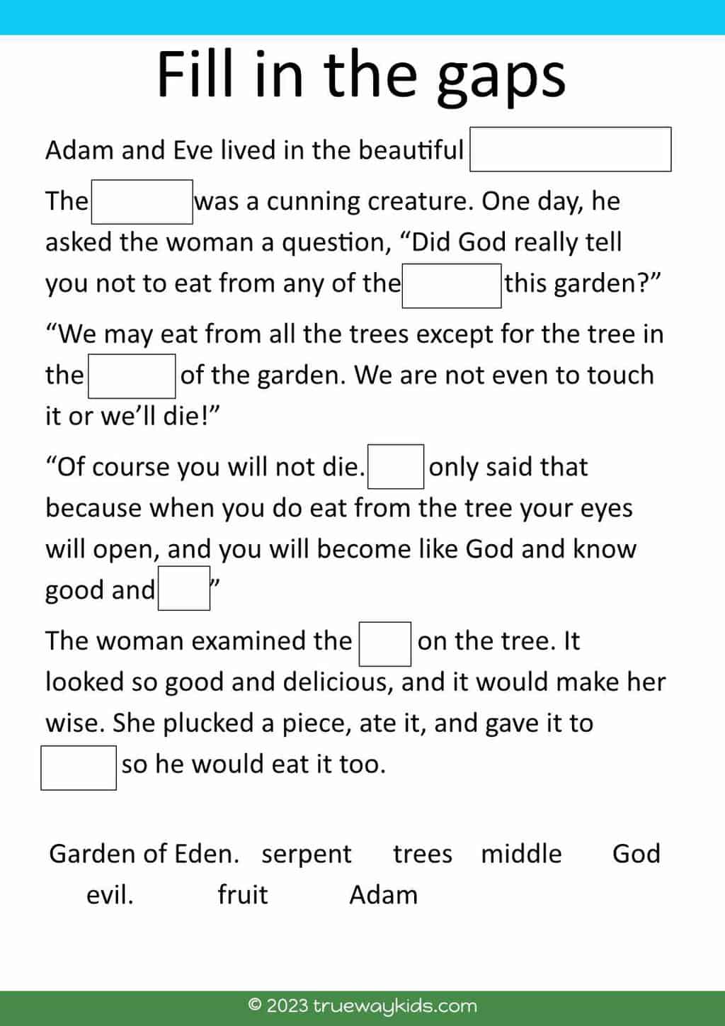 The Fall- Genesis 3 (Bible lesson for 5 - 10 year old) - Trueway Kids